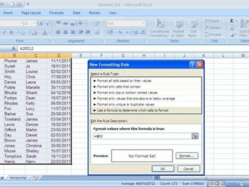 Conditional Format Entire Row in Excel 2007 - video Dailymotion