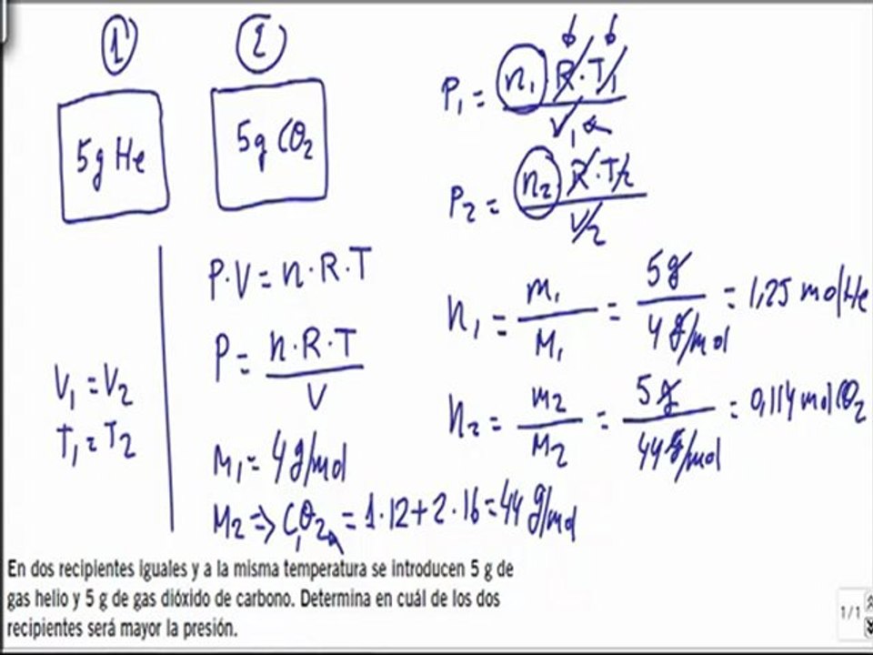 Quimica 1º bachillerato leyes de gases ideales ejercicio 25 - Vídeo ...