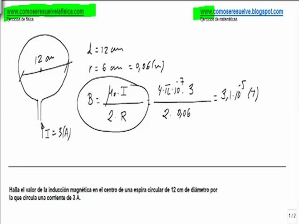 Fisica campo magnetico induccion magnetica interior espira circular ...