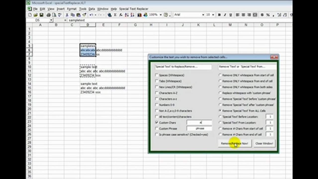 How to use Excel to delete, replace and remove special text characters and phrases - video ...