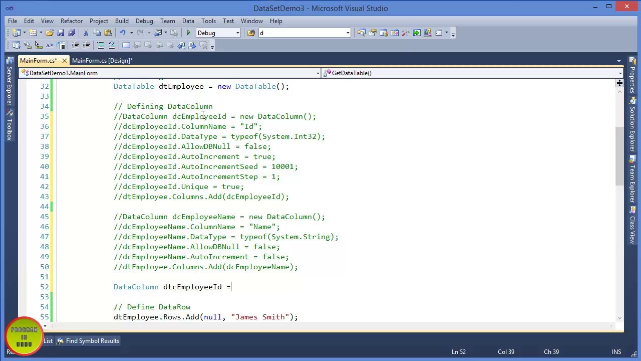 P2.C# DataSet and DataTable in Urdu - DataColumn Class - video Dailymotion