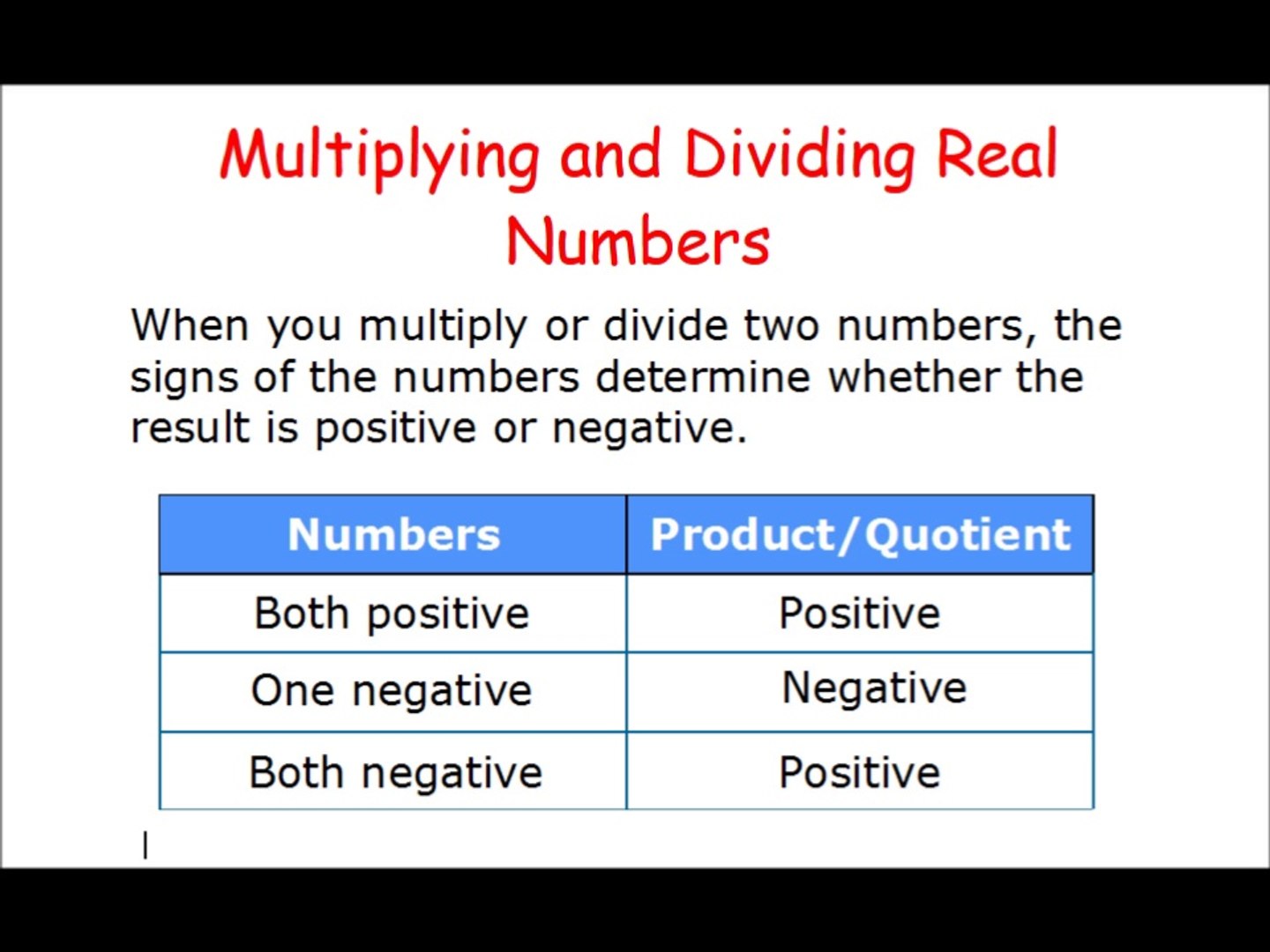 Multiplying Integers Rules