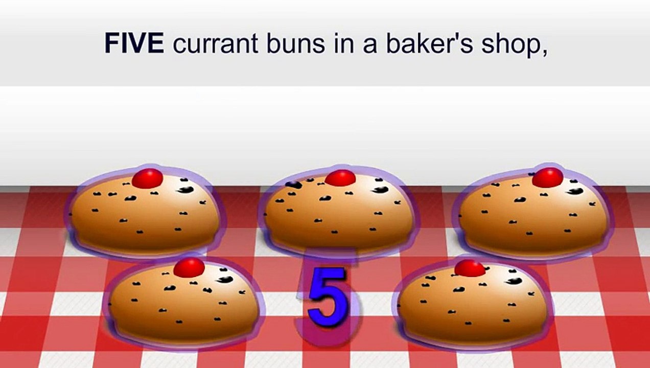 Counting songs FIVE currant buns in a baker's shop 3 -5 years kids ...