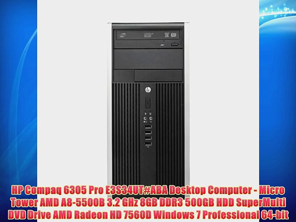 HP Compaq 6305 Pro E3S34UT#ABA Desktop Computer - Micro Tower AMD A8 ...