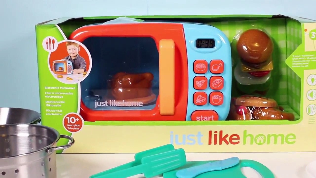 Just Like Home Microwave Oven Toy Kitchen Set Cooking Playset Toy Food ...