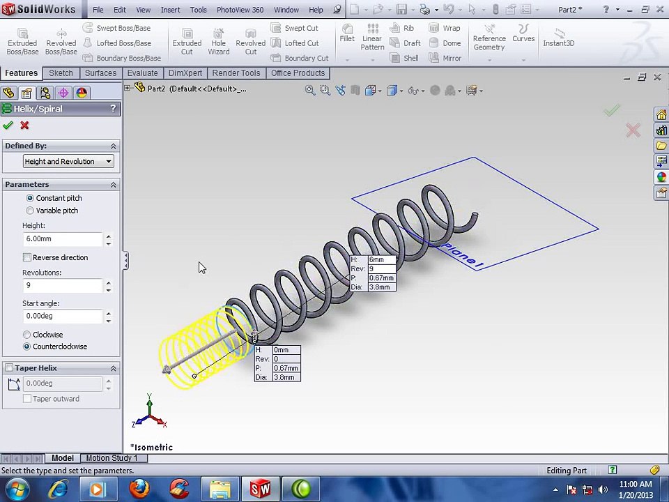 SOLIDWORKS TUTORIAL spring with helix and spiral, swept - video Dailymotion