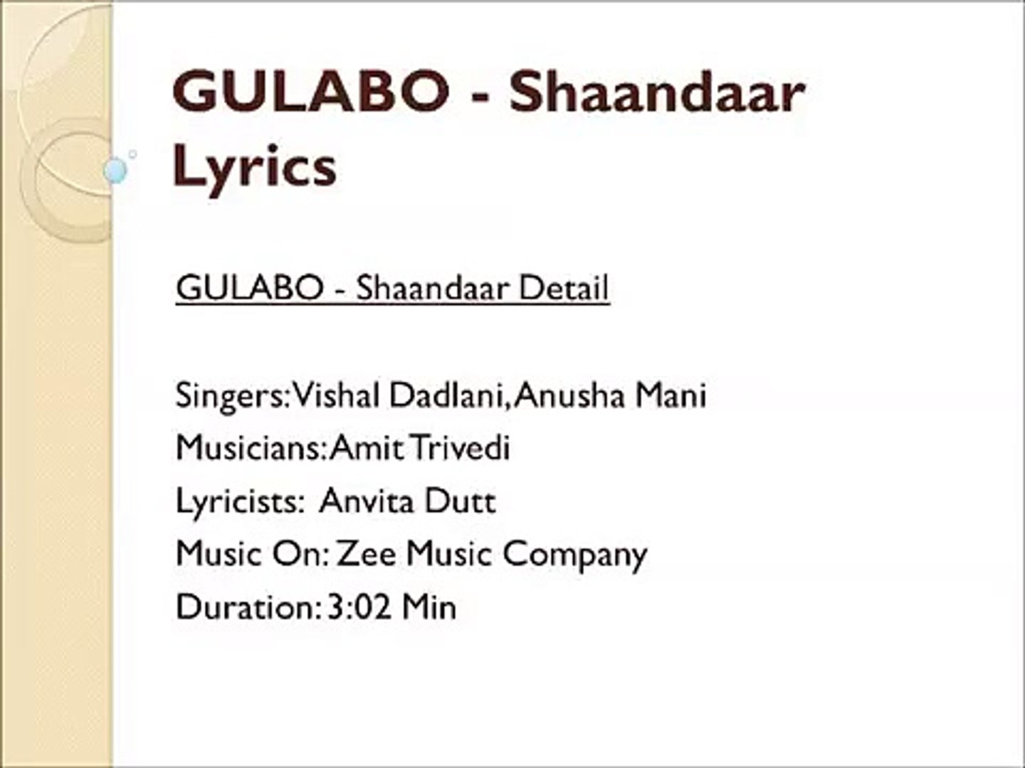 Gulabo Lyrics In Hindi - Pizenia
