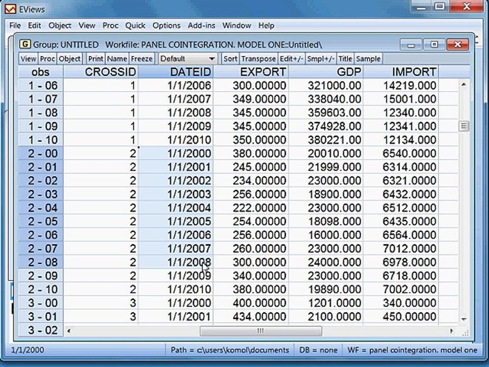 Panel Cointegration Testing. Model One. EVIEWS - video Dailymotion