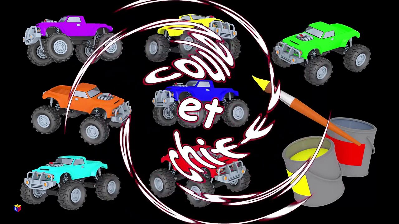 Camions dessin animé pour bébé. Apprenez les couleurs et les chiffres ...