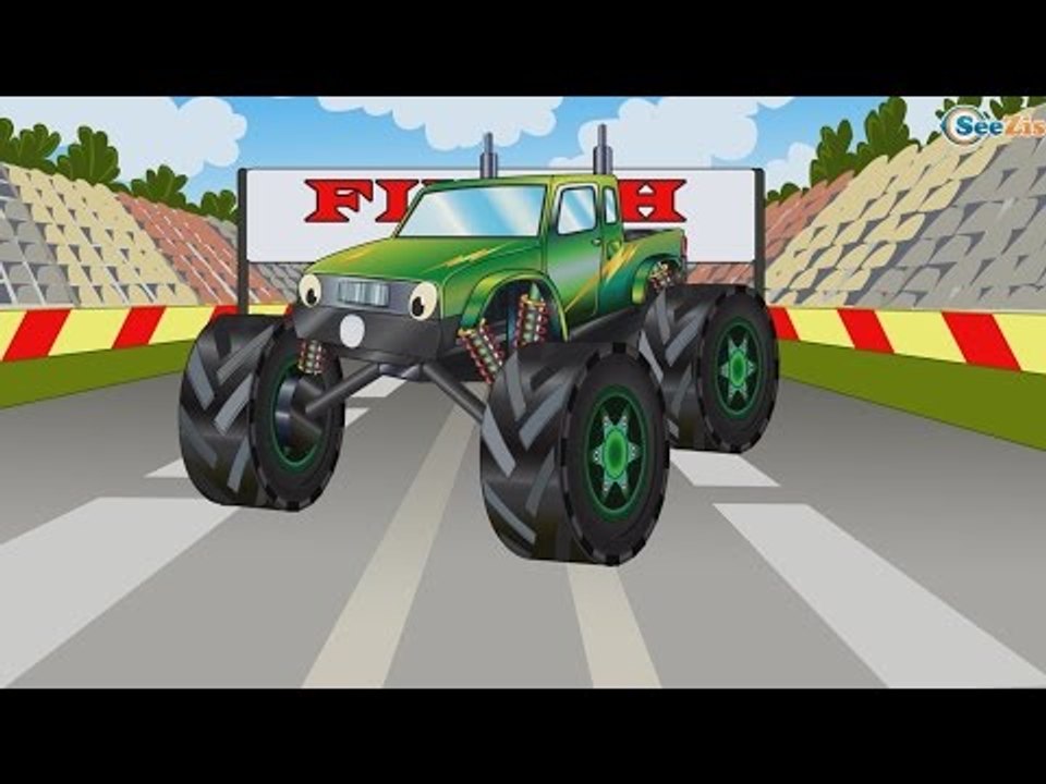 Monster Trucks Racing and Jumping! Car Cartoons for Children. Race ...