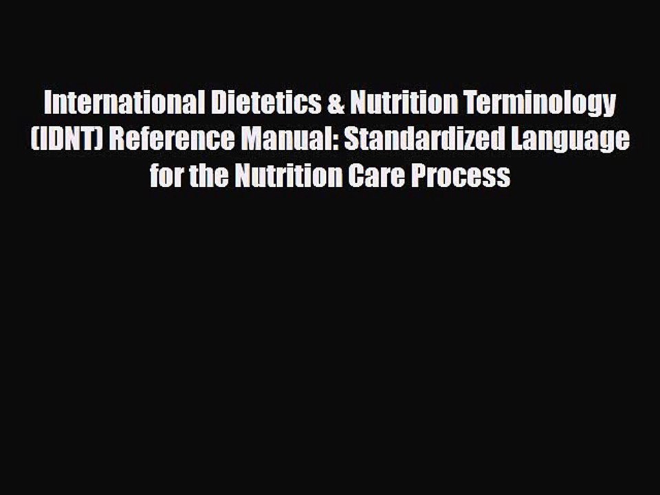 PDF Download International Dietetics & Nutrition Terminology (IDNT ...