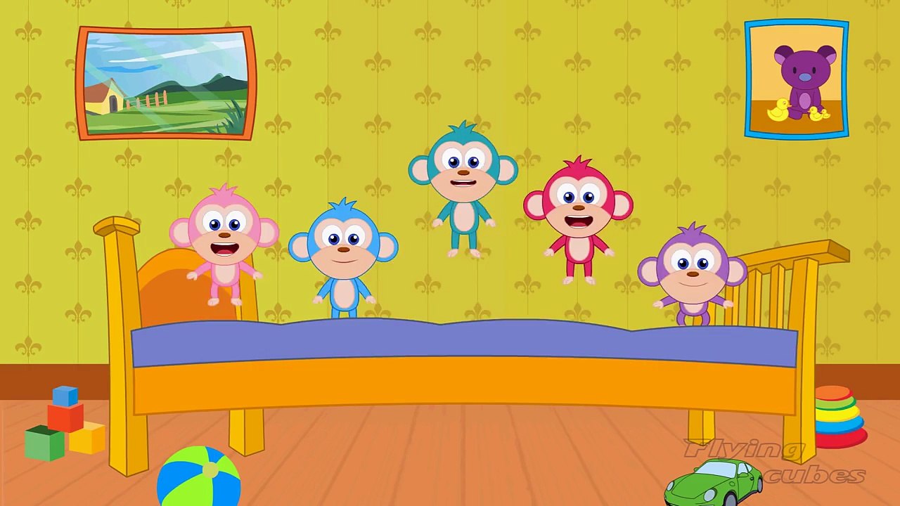 Five Little Monkeys Jumping On The Bed Nursery Rhyme By FLYING CUBES ...