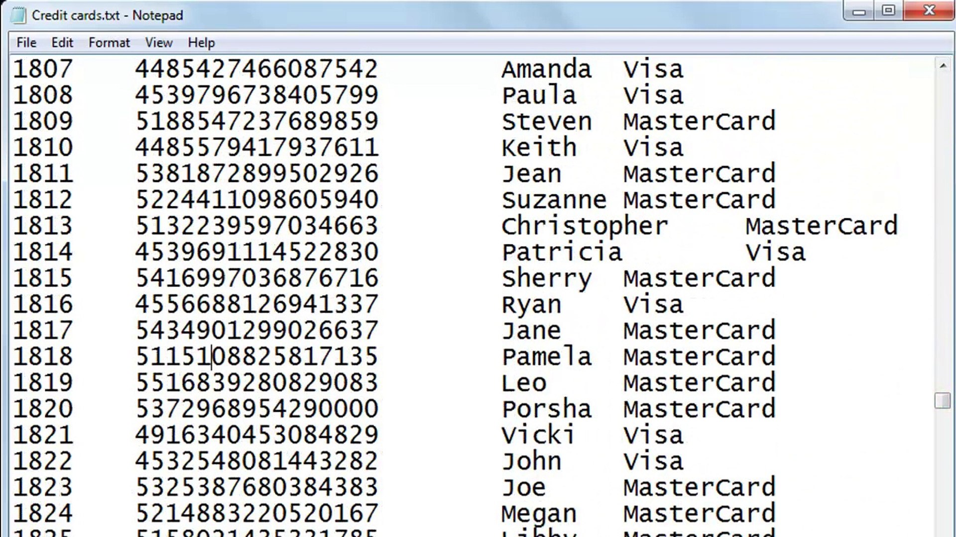 Valid Credit Card Numbers