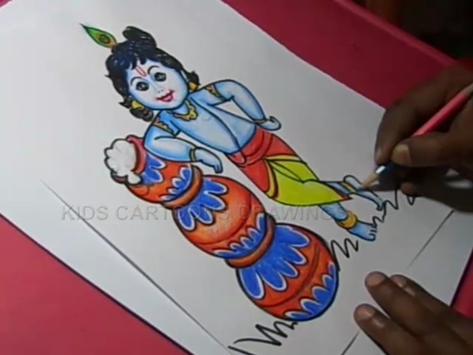 How to Draw Lord Little krishna Color Drawing for Kids Step by step ...