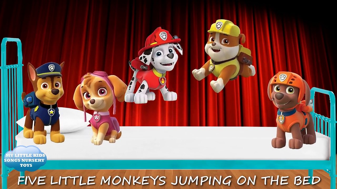 5 Paw Patrol Puppies Jumping On The Bed Five Little Monkeys Paw