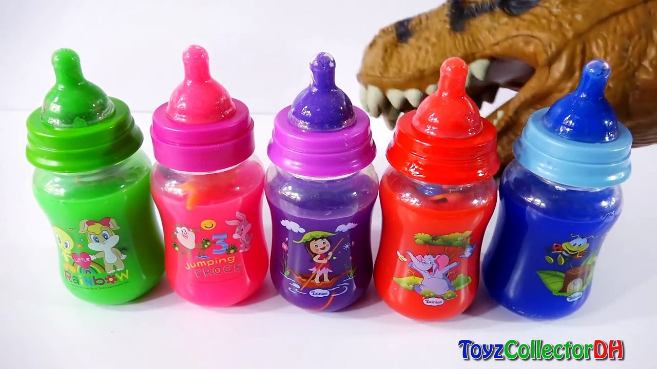 Learn Colors with Baby Milk Bottles Dino DINOSUAR CHOMPING T REX ...