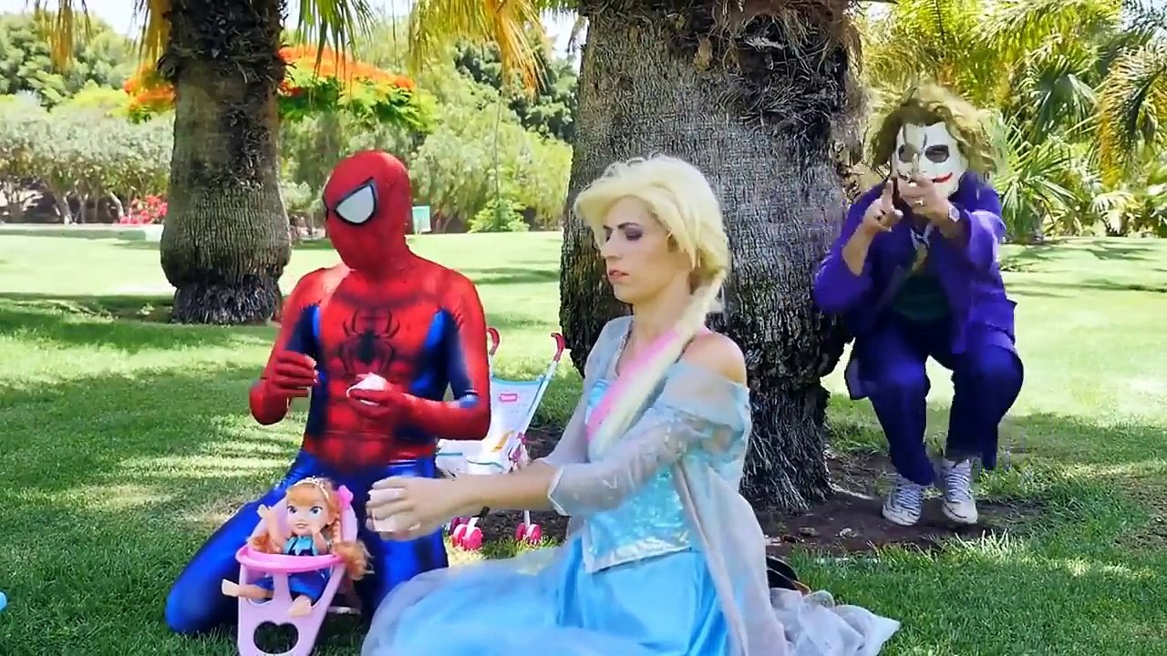 Frozen Elsa POOP PRANK! w/ Spiderman vs Bad Baby Joker Girl Balloons ...