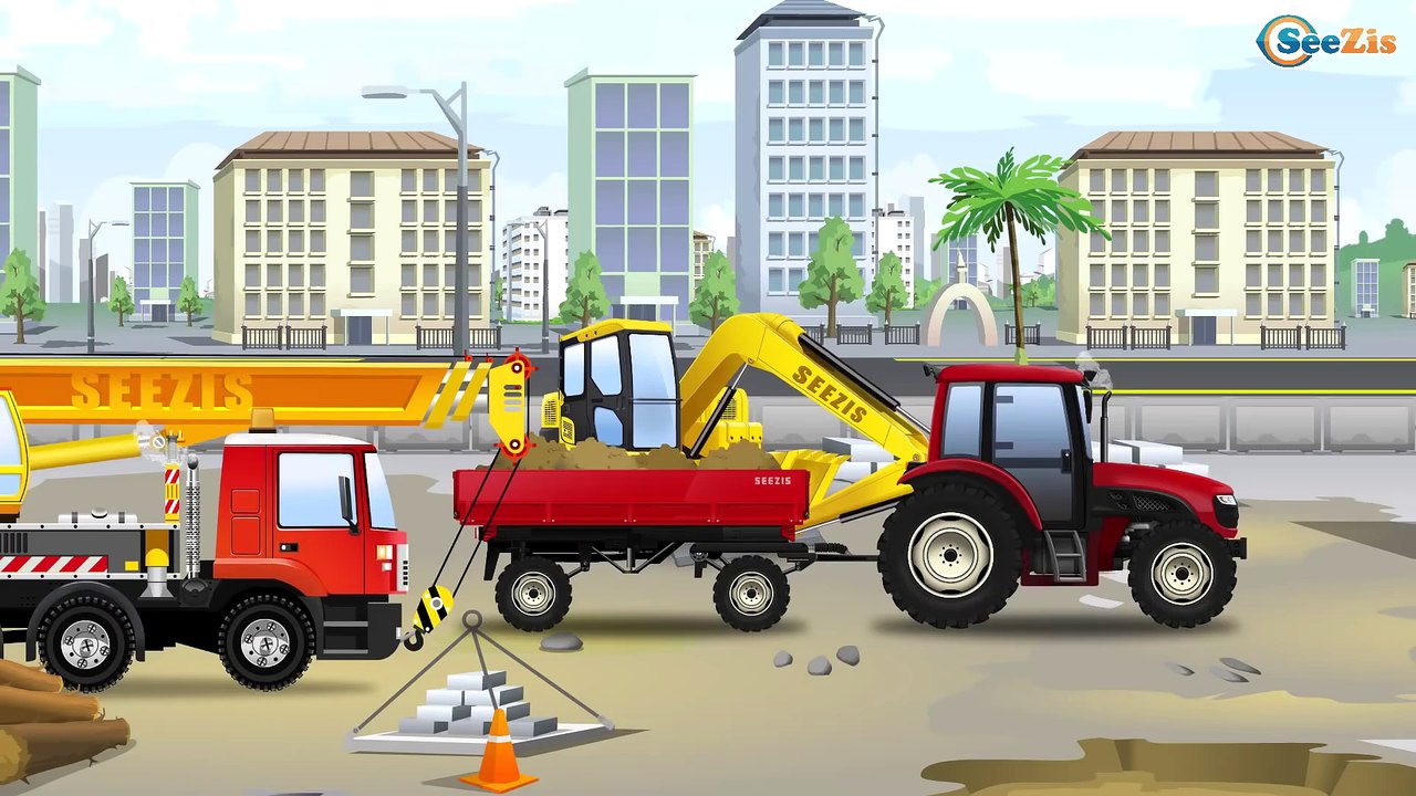 Diggers Kids Cartoon with The Excavator & The Bulldozer Construction ...
