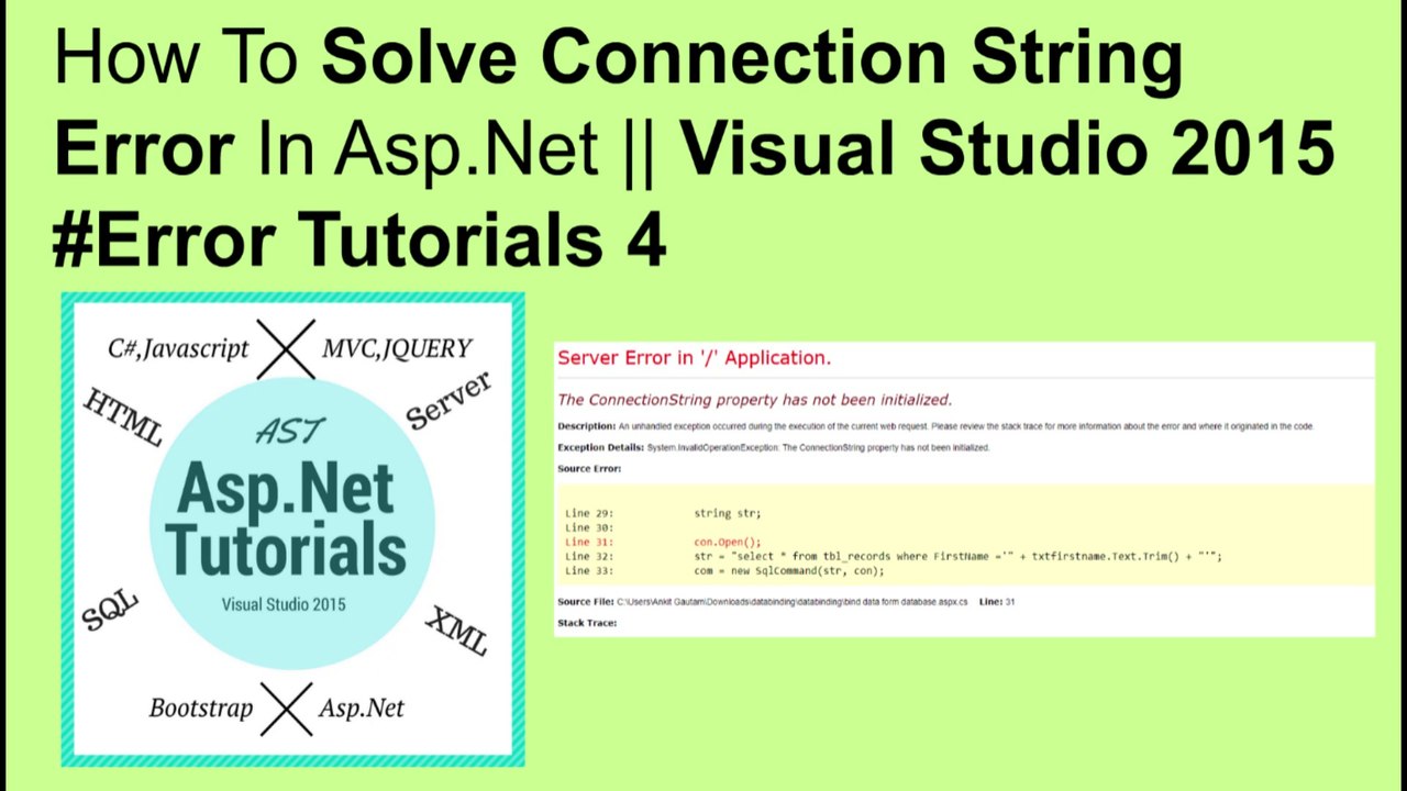 How to solve connection string error in asp.net || visual studio 2015 #error tutorials 4 - video ...