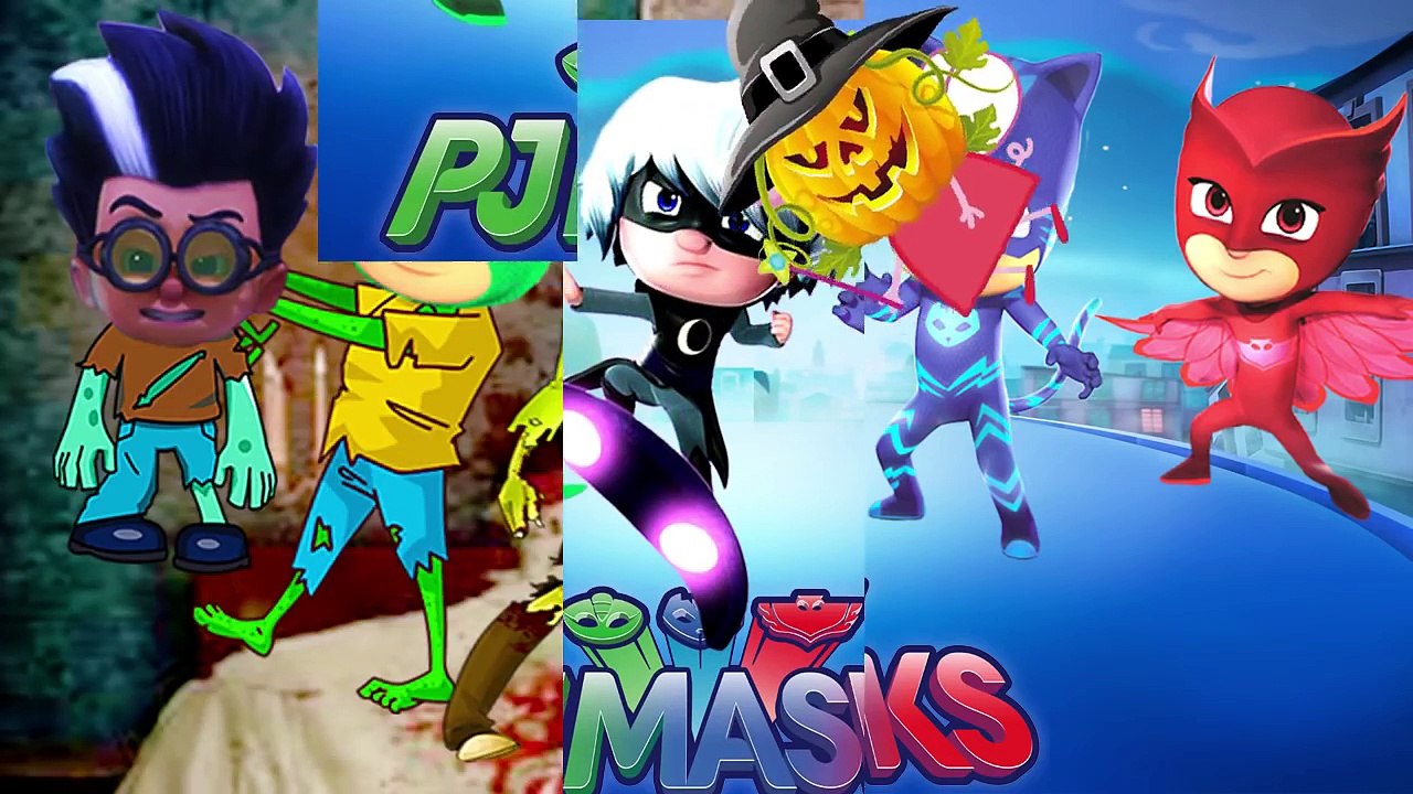 PJ Masks Five Little Monkeys (Monsters) Jumping On The Bed Scary ...