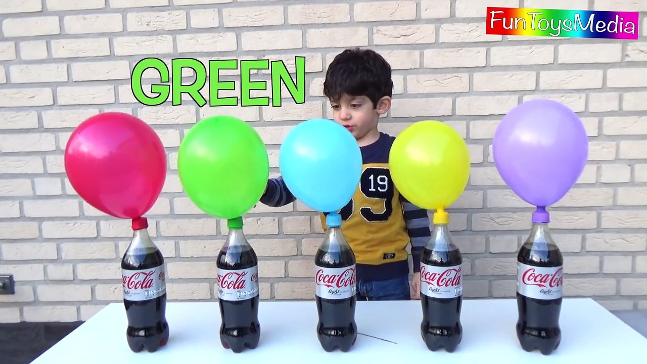 Learns Colors with Balloons and Diet Coke Mentos Experiment Challenge ...