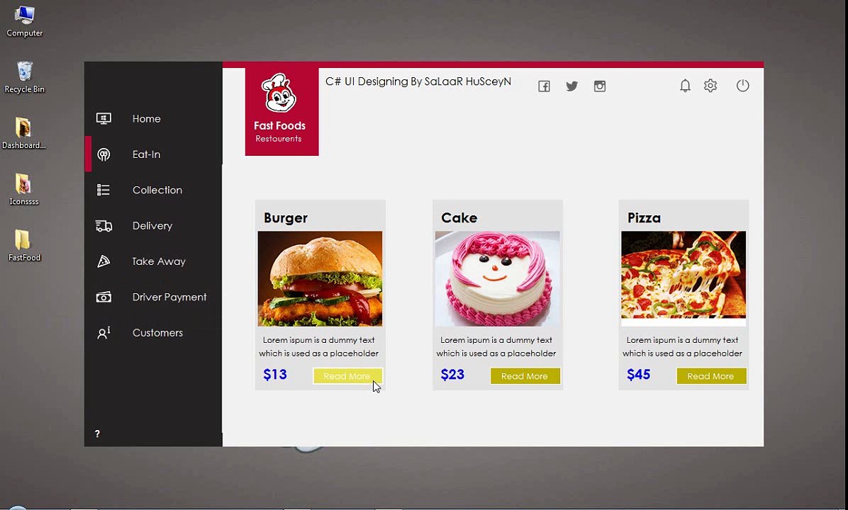 Designing a Flat desktop Application of a Fast Food Restorent in Visual ...