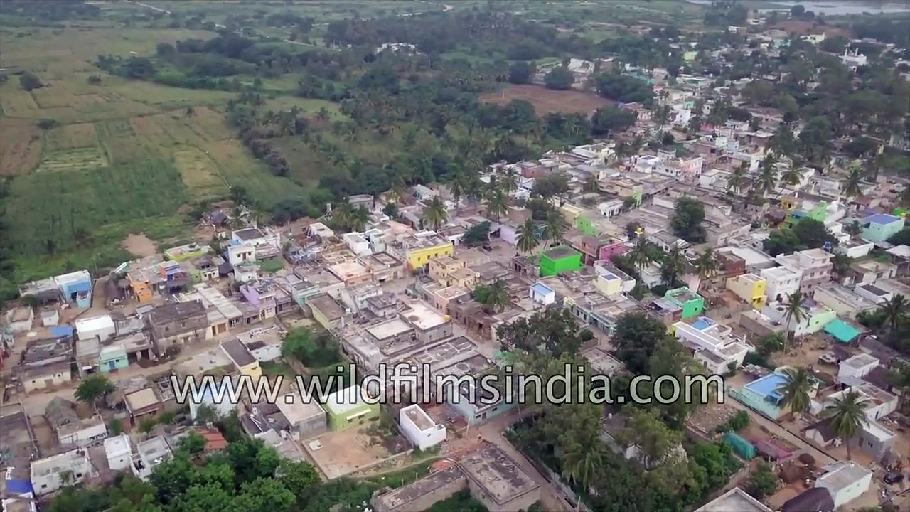 Bagepalli village in Chikballapur- aerial view of small town Karnataka ...