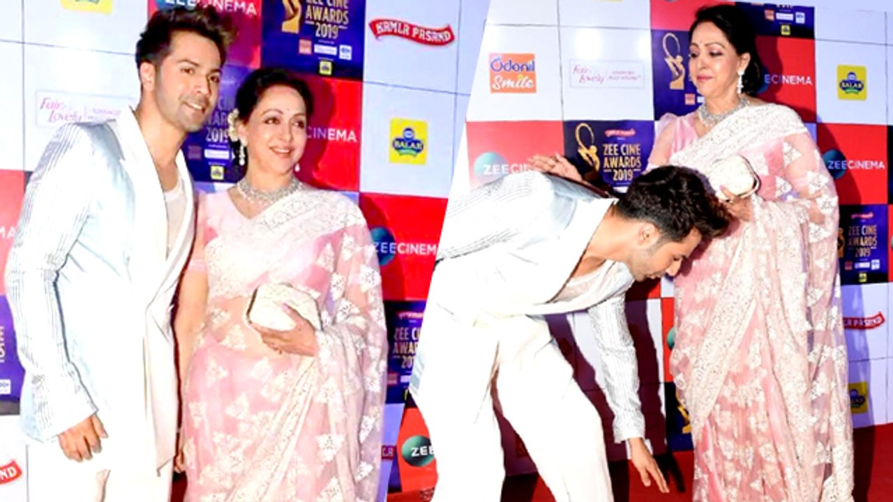 Varun Dhawan Touches Hema Malini’s Feet At The Zee Cine Awards 2019 Red ...