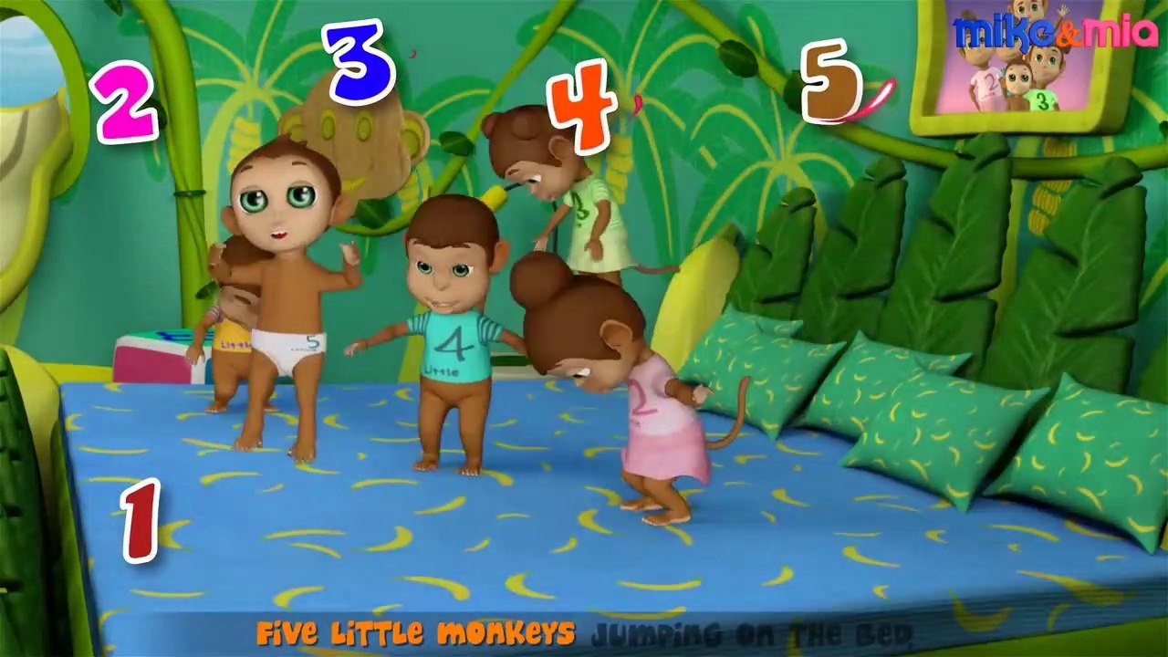 5 Little Monkeys Jumping on the Bed | Nursery Rhyme & Monkey Song | 3D ...