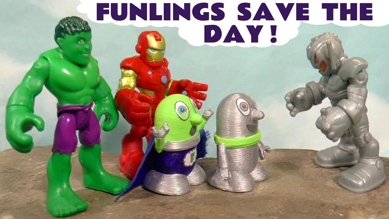 Marvel Avengers 4 Rescue with Funny Funlings Robot Funling & Super ...