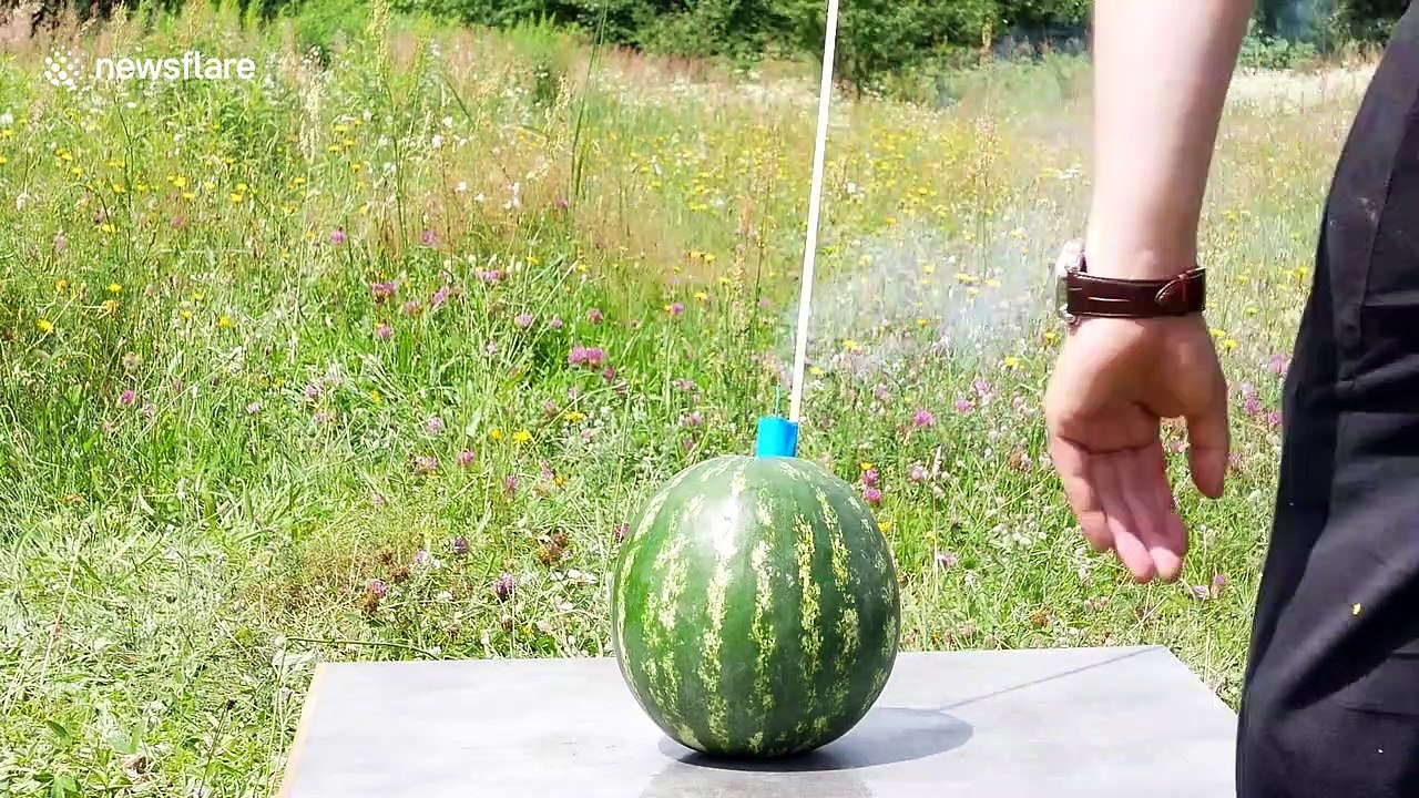 YouTuber shatters watermelon into thousands of pieces with fireworks ...