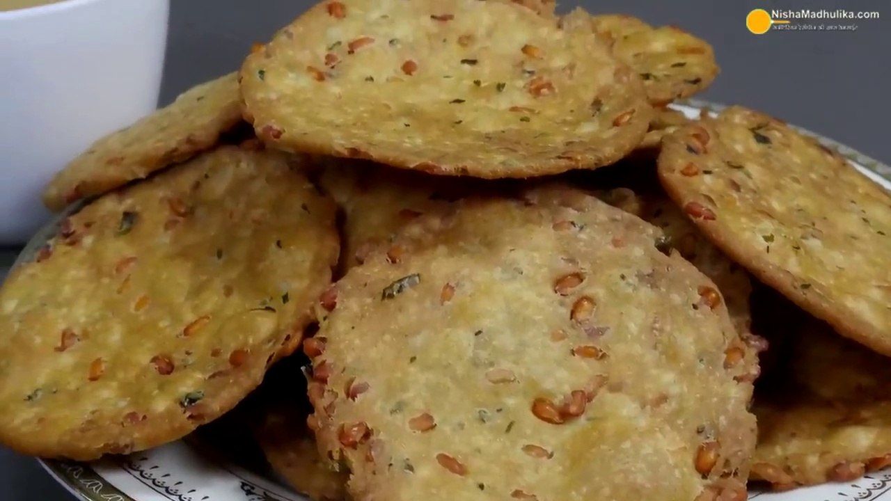 Crunchy Atta Moong Dal Atta Mathri Recipe - Nisha Madhulika ...