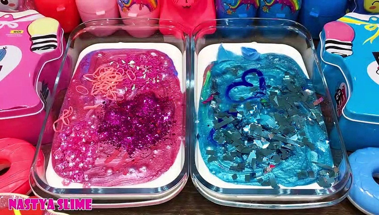 PINK vs BLUE! Mixing Random into GLOSSY Slime ! Satisfying Slime Video ...