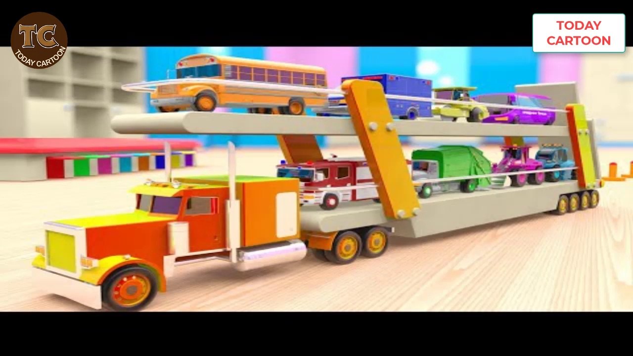 Learning Colors with Toy Street Vehicles with Car Transport Truck for ...