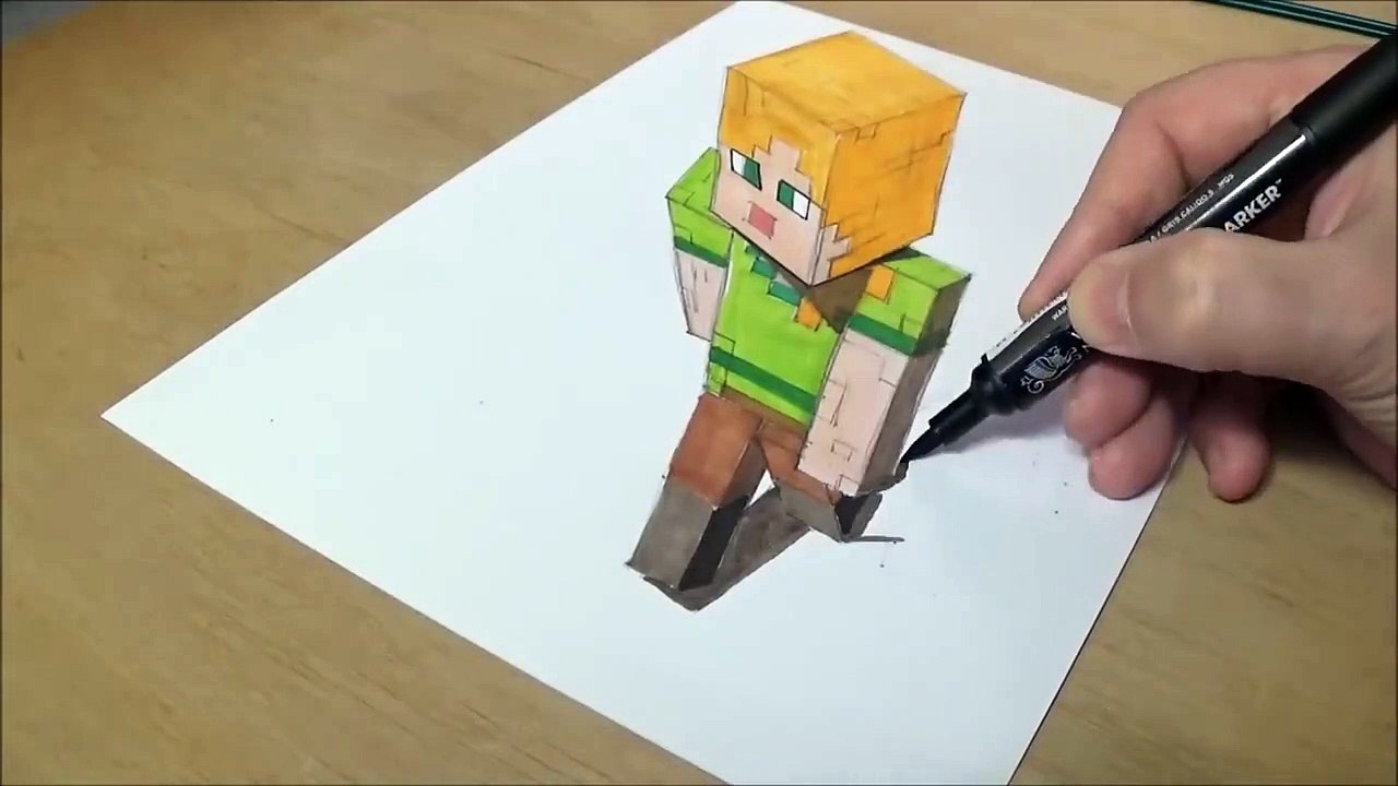 How to Draw Alex from Minecraft - Drawing 3D Alex - VamosART - video ...