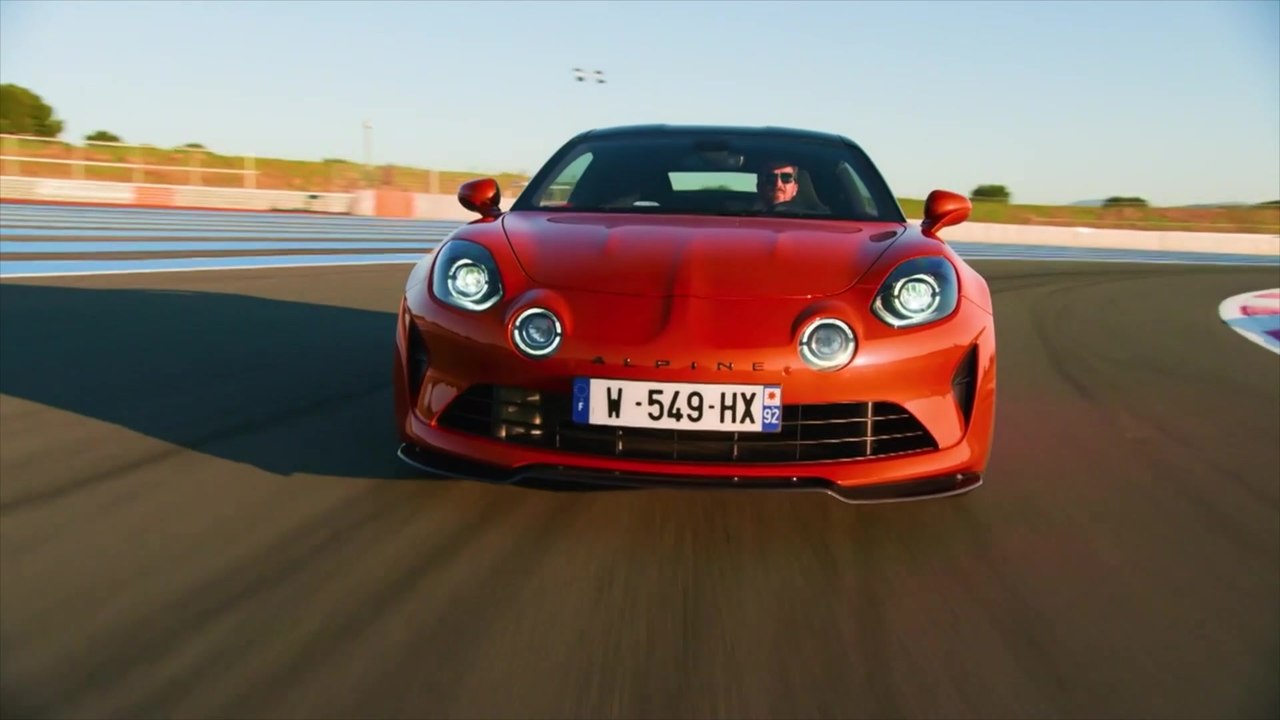 New Alpine A110 S Aero Kit in Orange Fire & Carbone Roof Driving Video ...