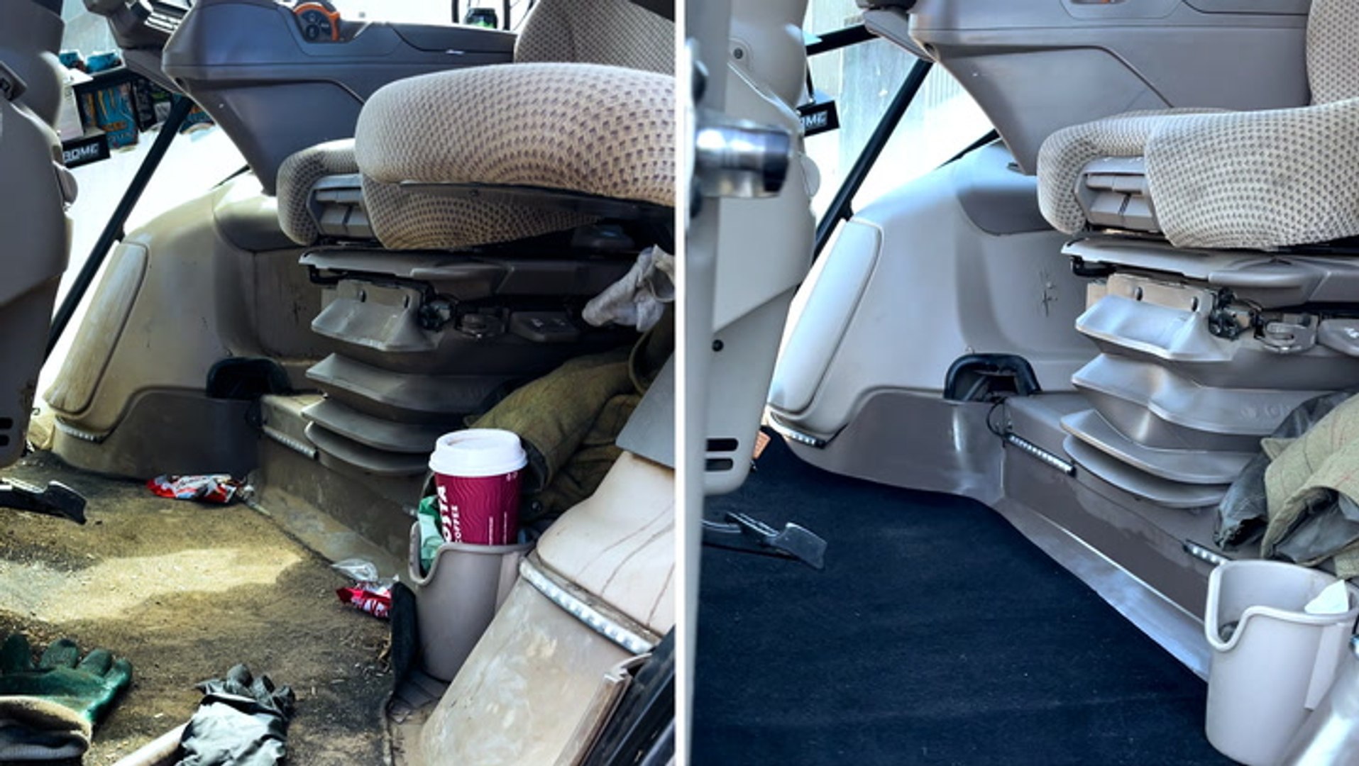 How a filthy tractor cab is deep cleaned