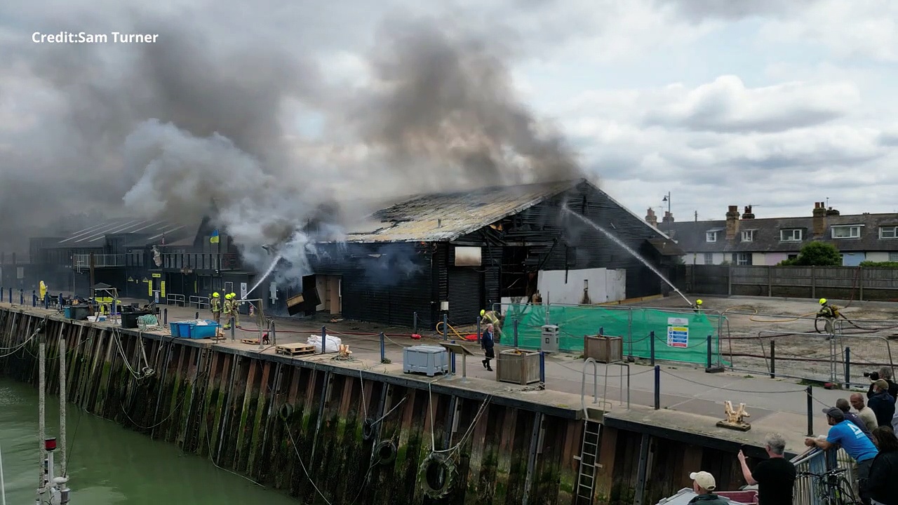 Drone footage of the fire in Whitstable