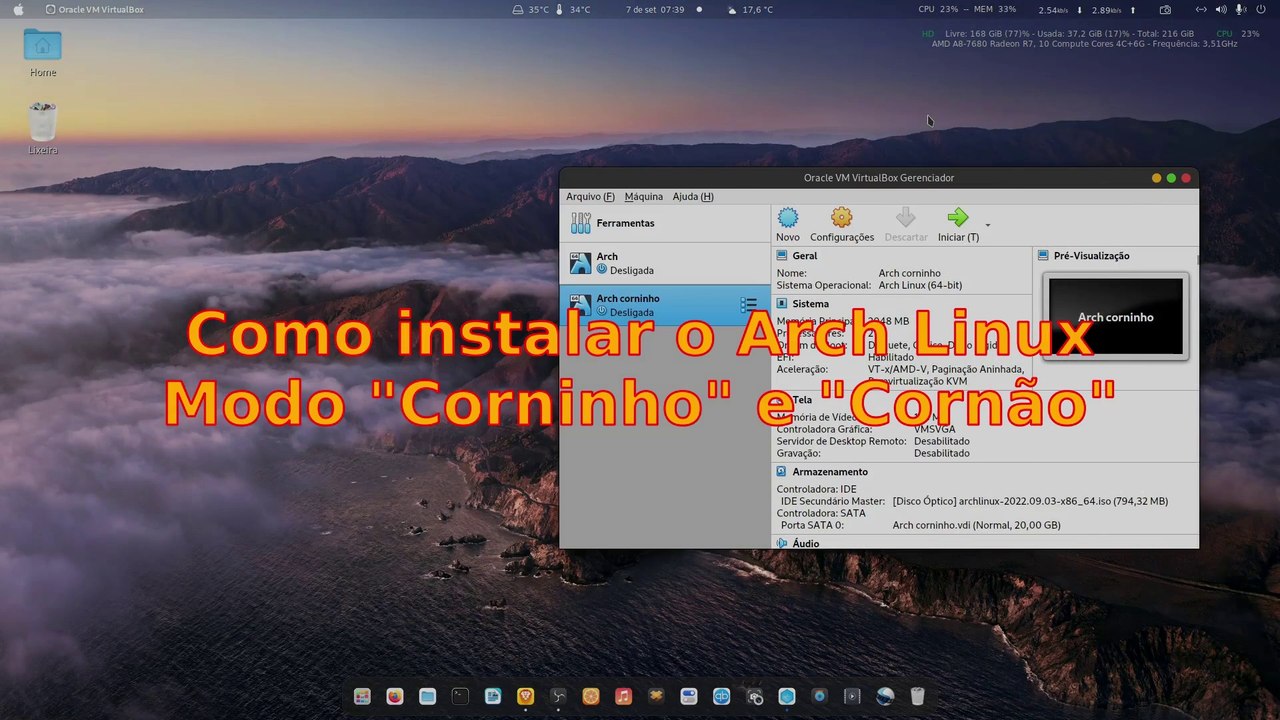 Como instalar o Arch Linux - modos "corninho" e "cornão" - Vídeo ...