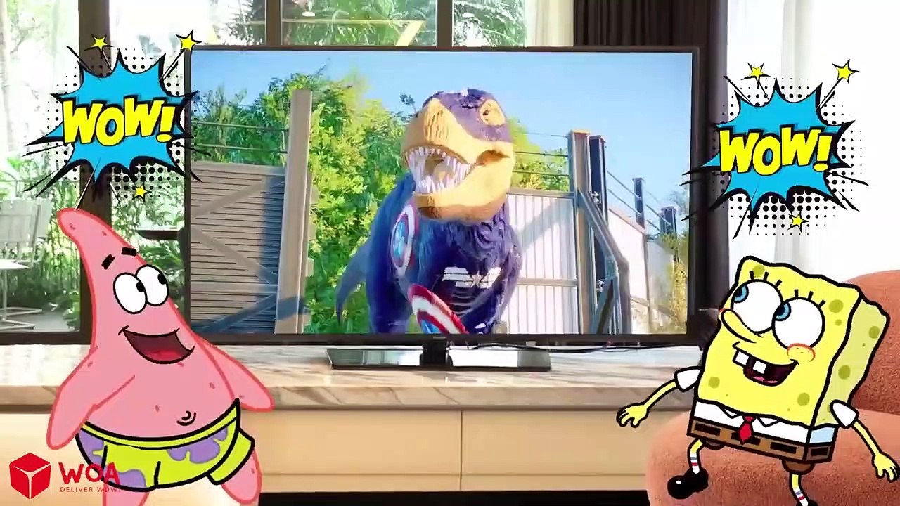 Spongebob and Patrick vs Captain T-Rex Dinosaurs Fight Dinosaurs Battle ...