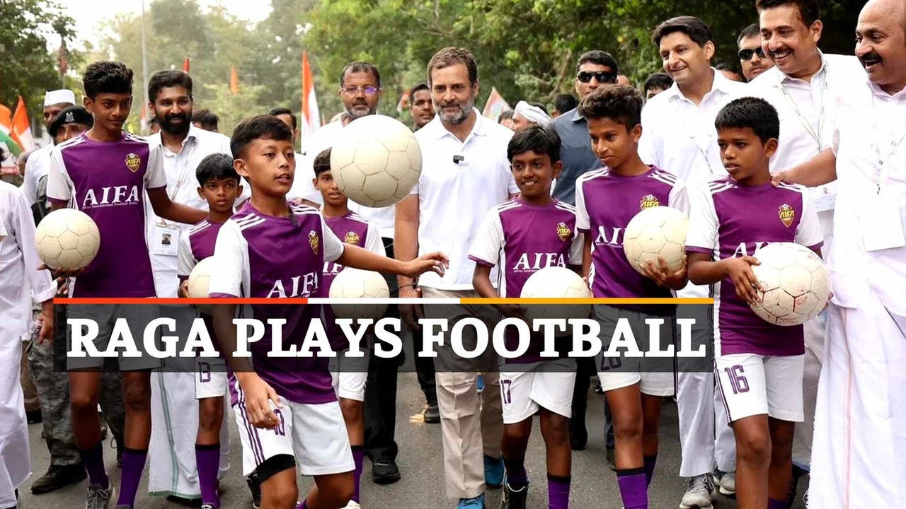 Rahul Gandhi plays football with kids during Congress’ Bharat Jodo ...