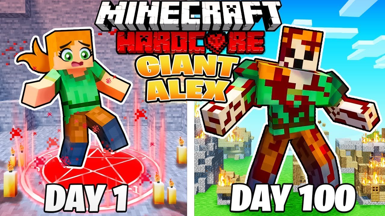 I Survived 100 DAYS as GIANT ALEX in HARDCORE Minecraft! - video ...