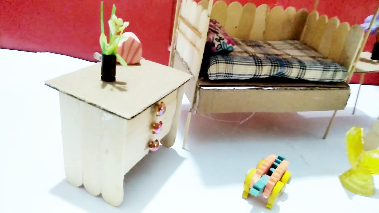 How To Make a Bed With Ice cream Sticks | Popsicle Stick Bed Miniature ...