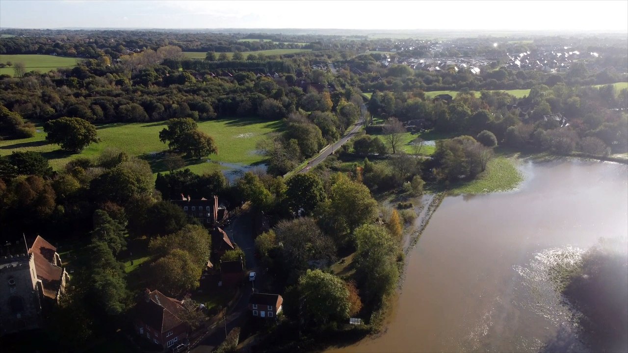 River flood water in Hellingly and surrounding area from drone - video ...