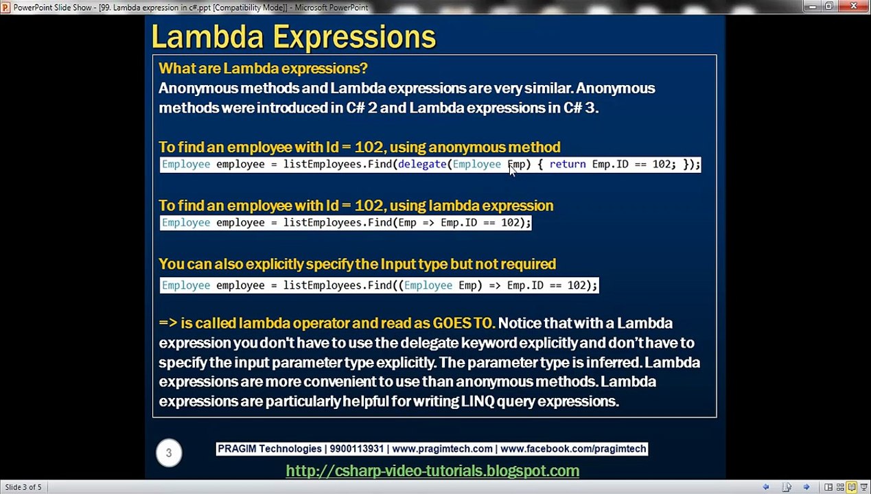 Lambda expression in c# - video Dailymotion