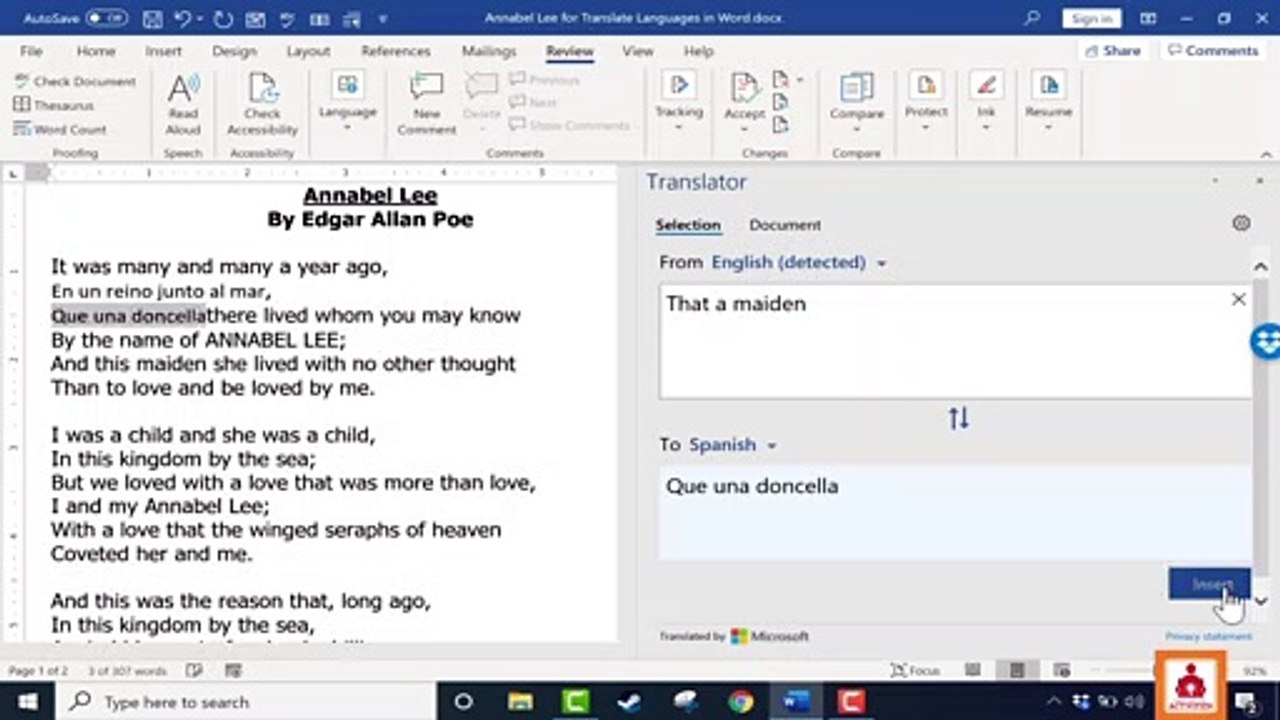 Using Microsoft Translator in Microsoft Word - video Dailymotion