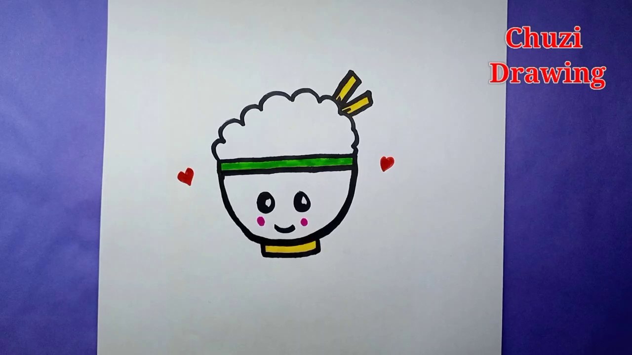 How to Draw a Cute Rice Bowl in 5 Easy Steps || Cute Rice Drawing ...