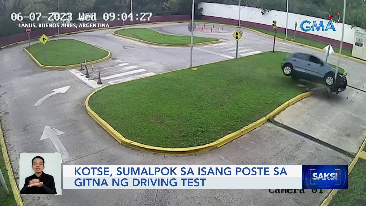 Kotse, sumalpok sa isang poste sa gitna ng driving test | Saksi - video ...