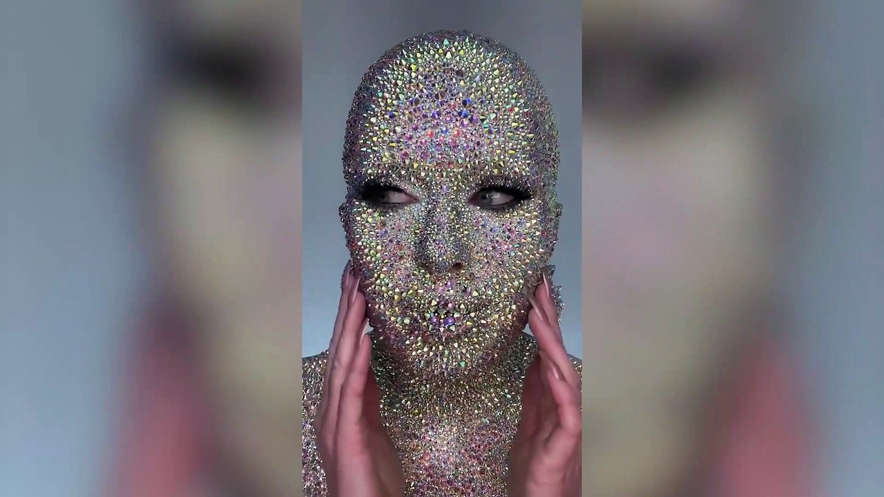 Make-up artist spends 27 HOURS sticking 13,000 rhinestones to her body ...