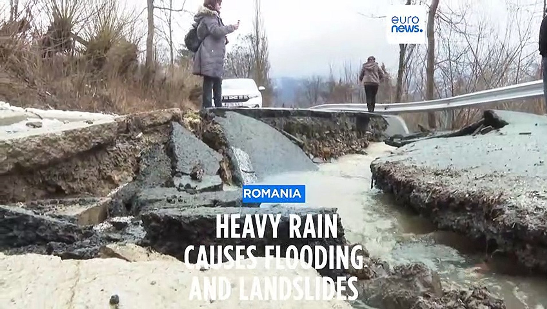 Floods in Romania cause landslides and damage roads